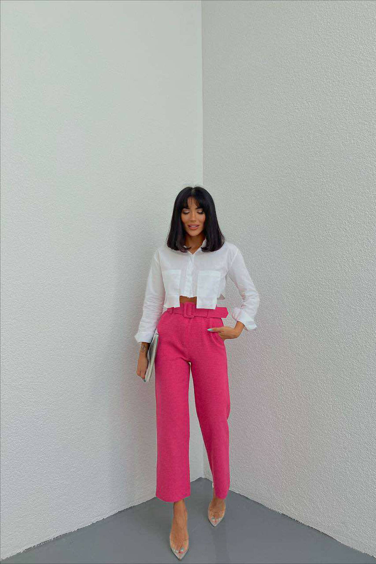 BELT ONE COLOR WOMAN TROUSERS PINK/ROZE TROUSERS KLAUDIO FASHION EL-8315