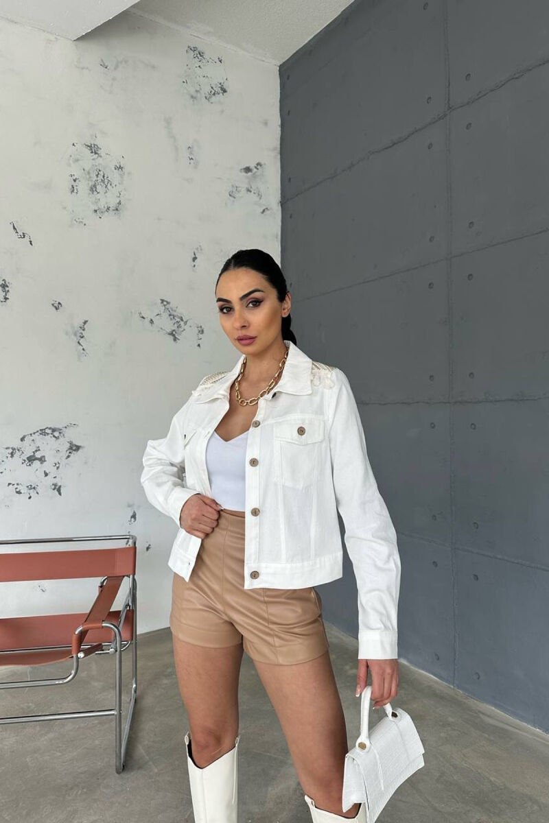 FLORAL EMBROIDERY BACK DESIGN SIMPLE WOMEN JACKET WHITE-E BARDHE ...