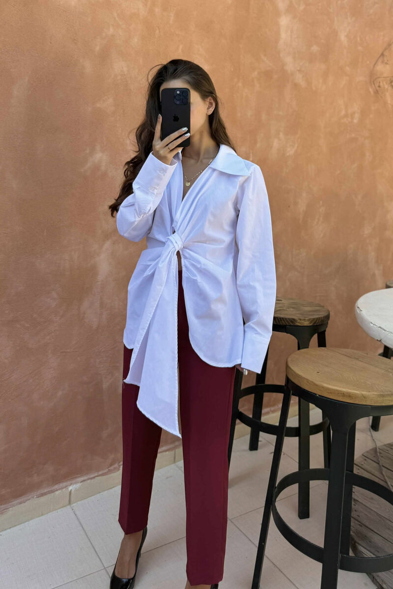 ONE COLOR LACING FRONT DETAIL WOMEN SHIRT WHITE-E BARDHE SHIRTS KLAUDIO ...