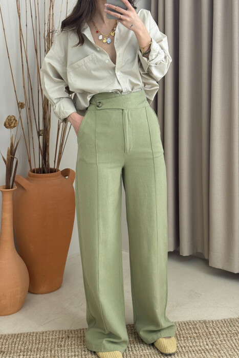 WIDE LEG ONE COLOR WOMEN TROUSERS MINT/MENTE TROUSERS KLAUDIO FASHION ...