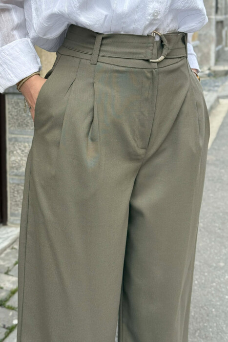 ONE COLOR WIDE LEG WOMEN TROUSERS OLIVE/ULLI TROUSERS KLAUDIO FASHION ...